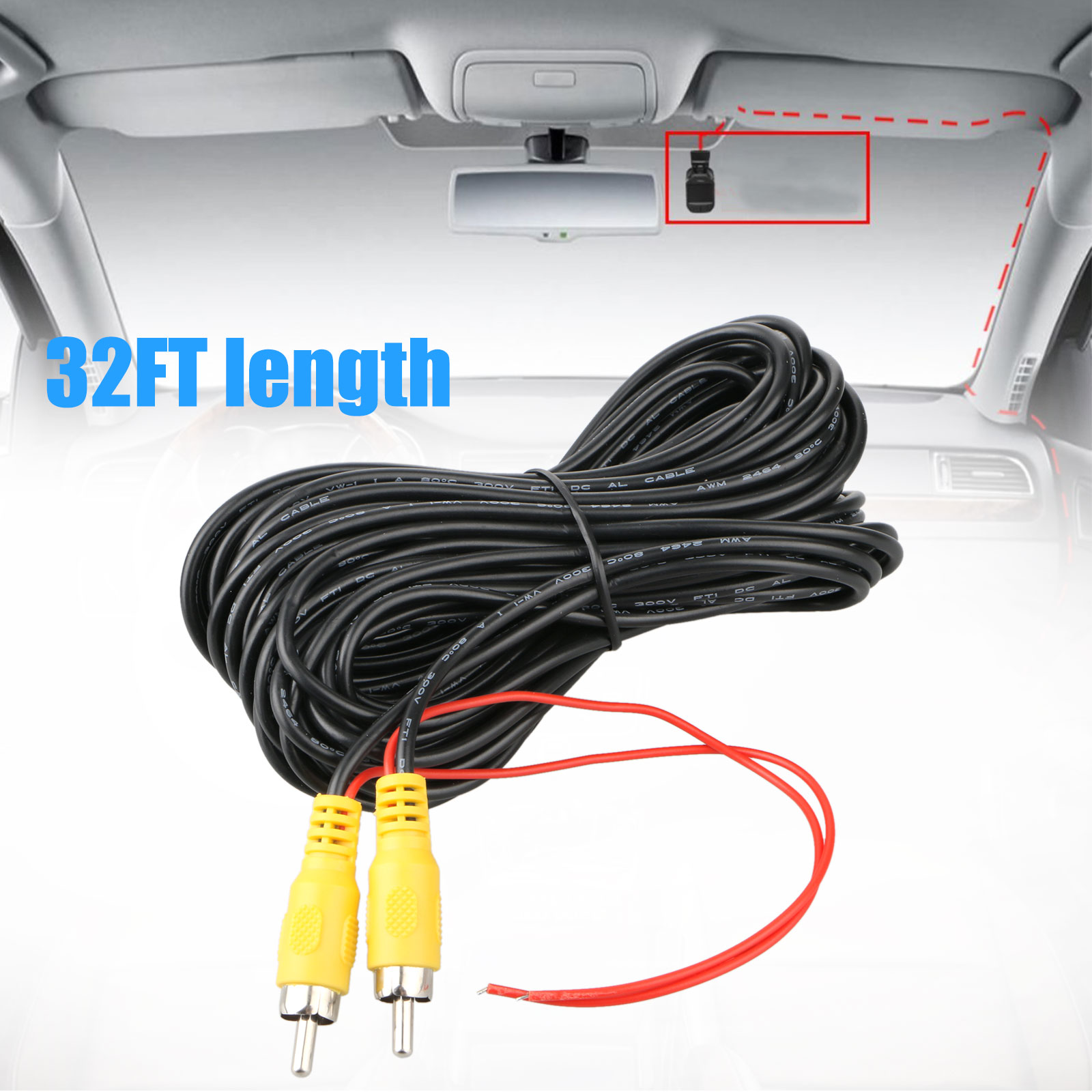Camera W/ Detection Wire 10m/32ft Car RCA Video Extension Cable for ...