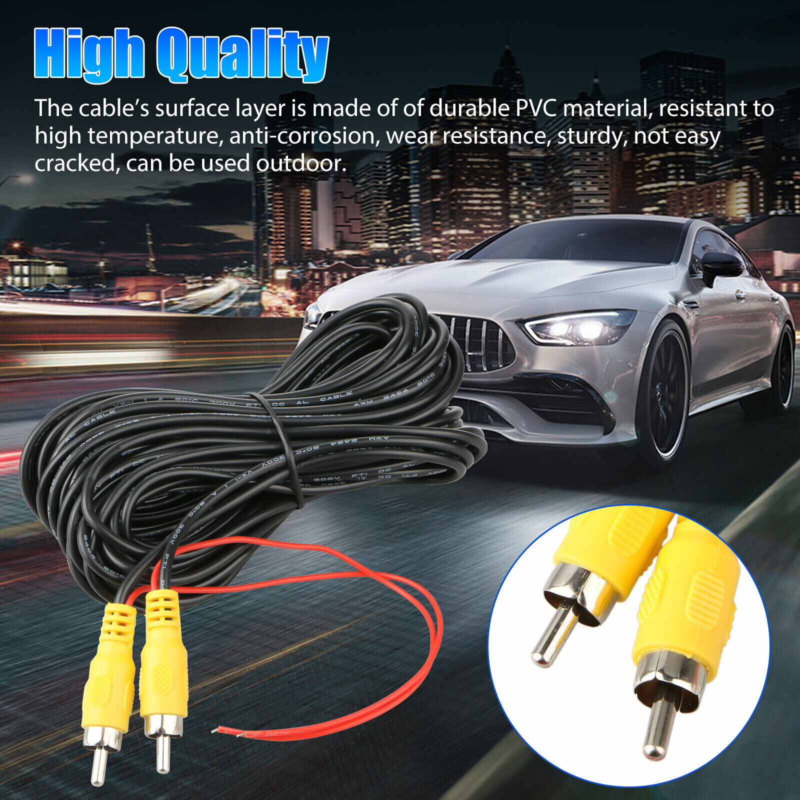 Camera W/ Detection Wire 10m/32ft Car RCA Video Extension Cable for ...