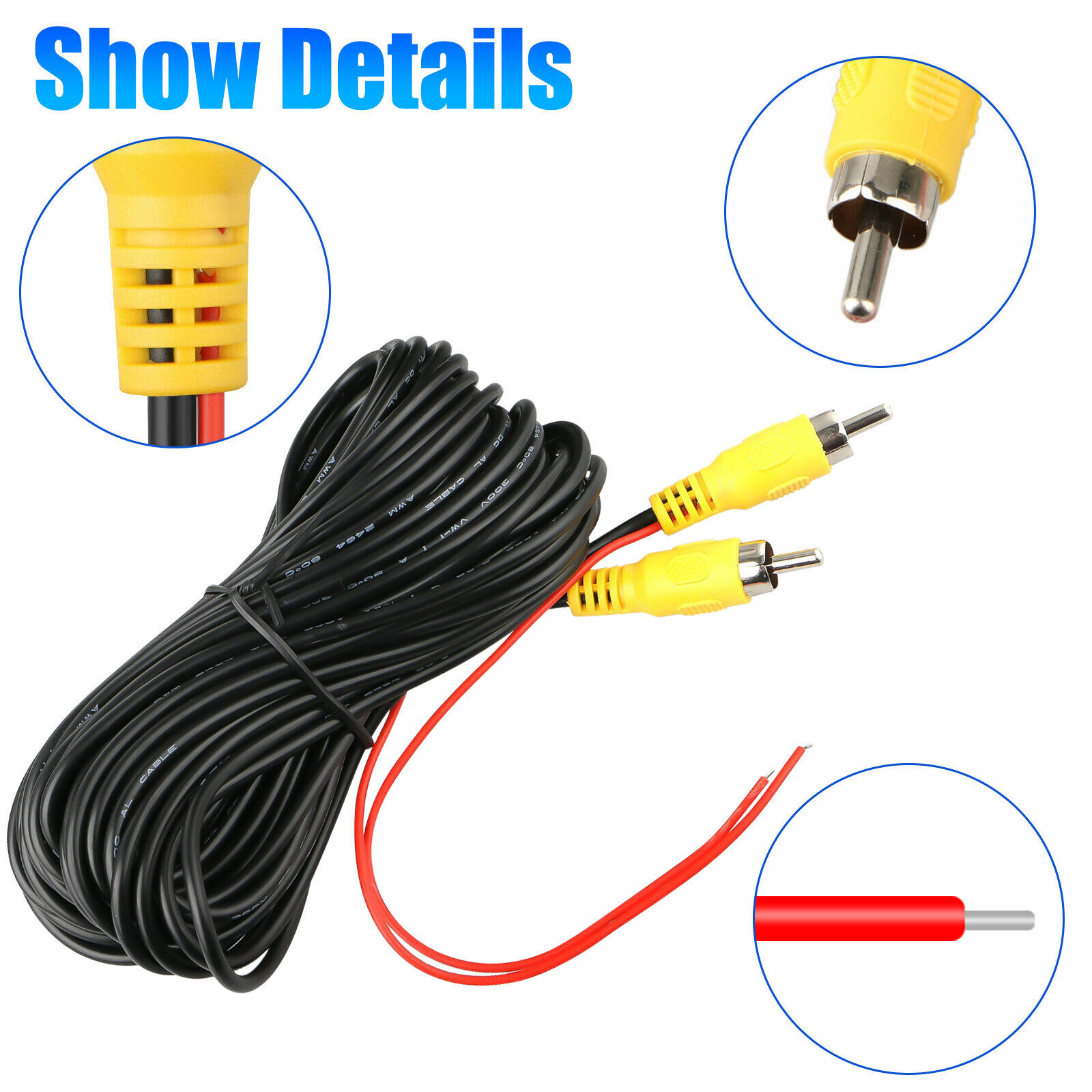 Camera W/ Detection Wire 10m/32ft Car RCA Video Extension Cable for ...