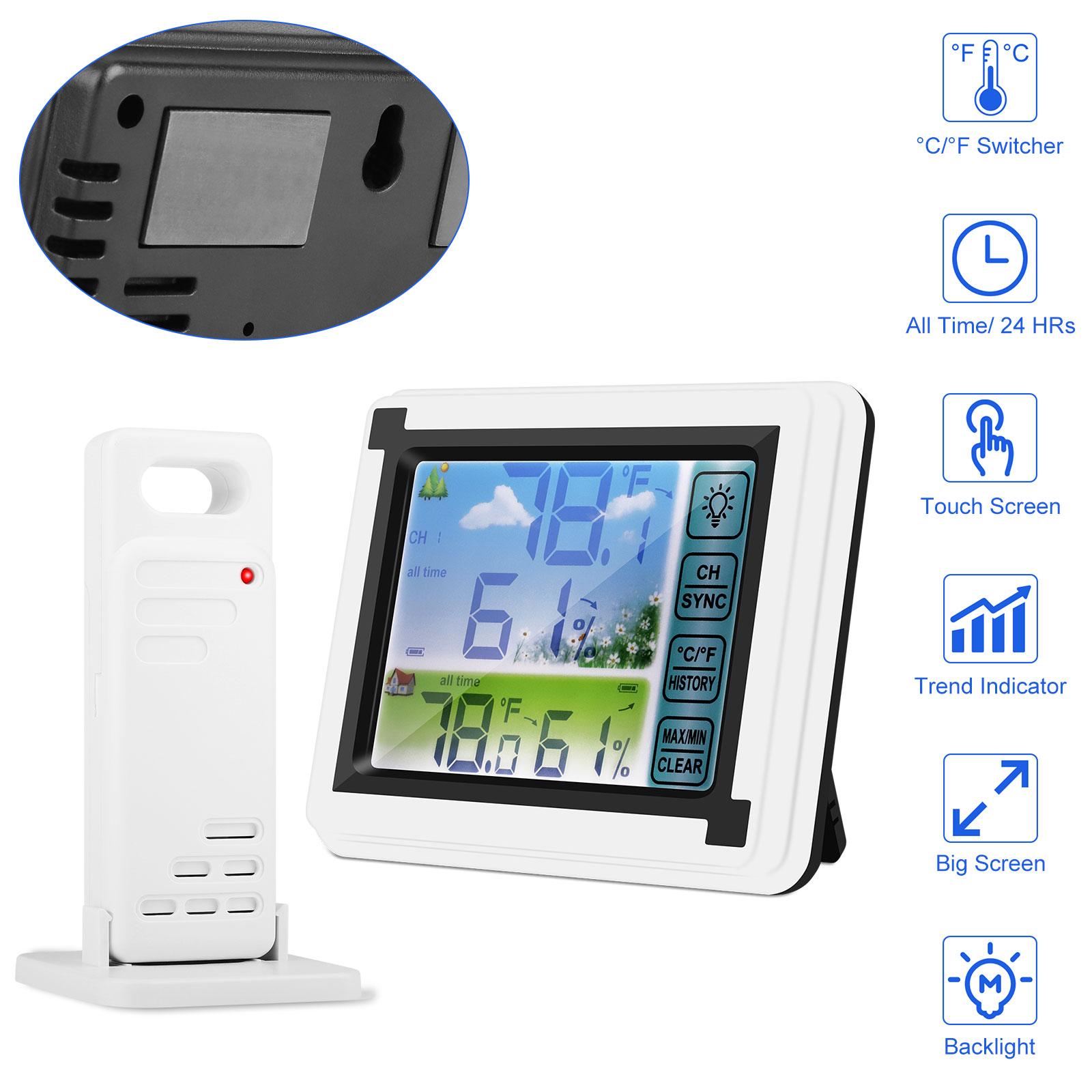 Digital LCD Indoor Outdoor Weather Station Clock Calendar Thermometer ...