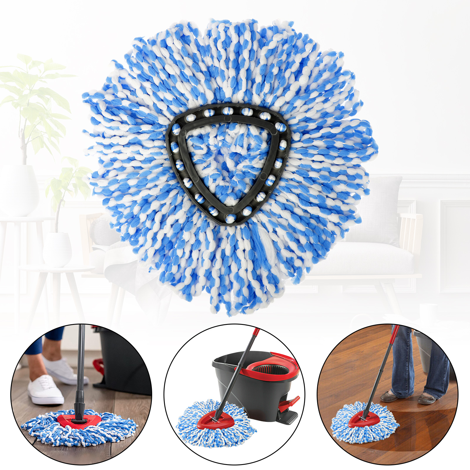 2 Pack Triangle Rotating Mop Replacement Head Easy Cleaning Refill For ...