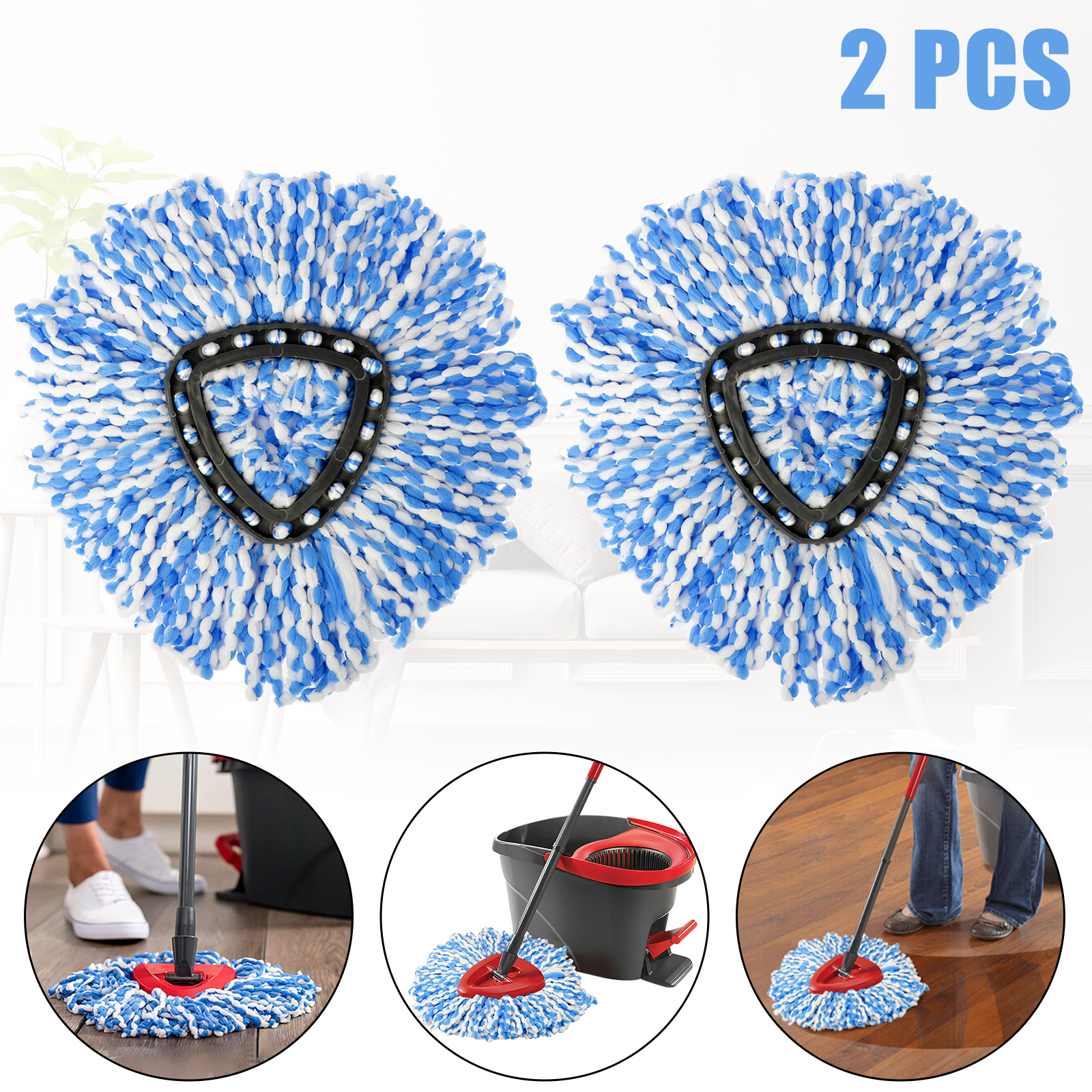 2 Pack Triangle Rotating Mop Replacement Head Easy Cleaning Refill For ...