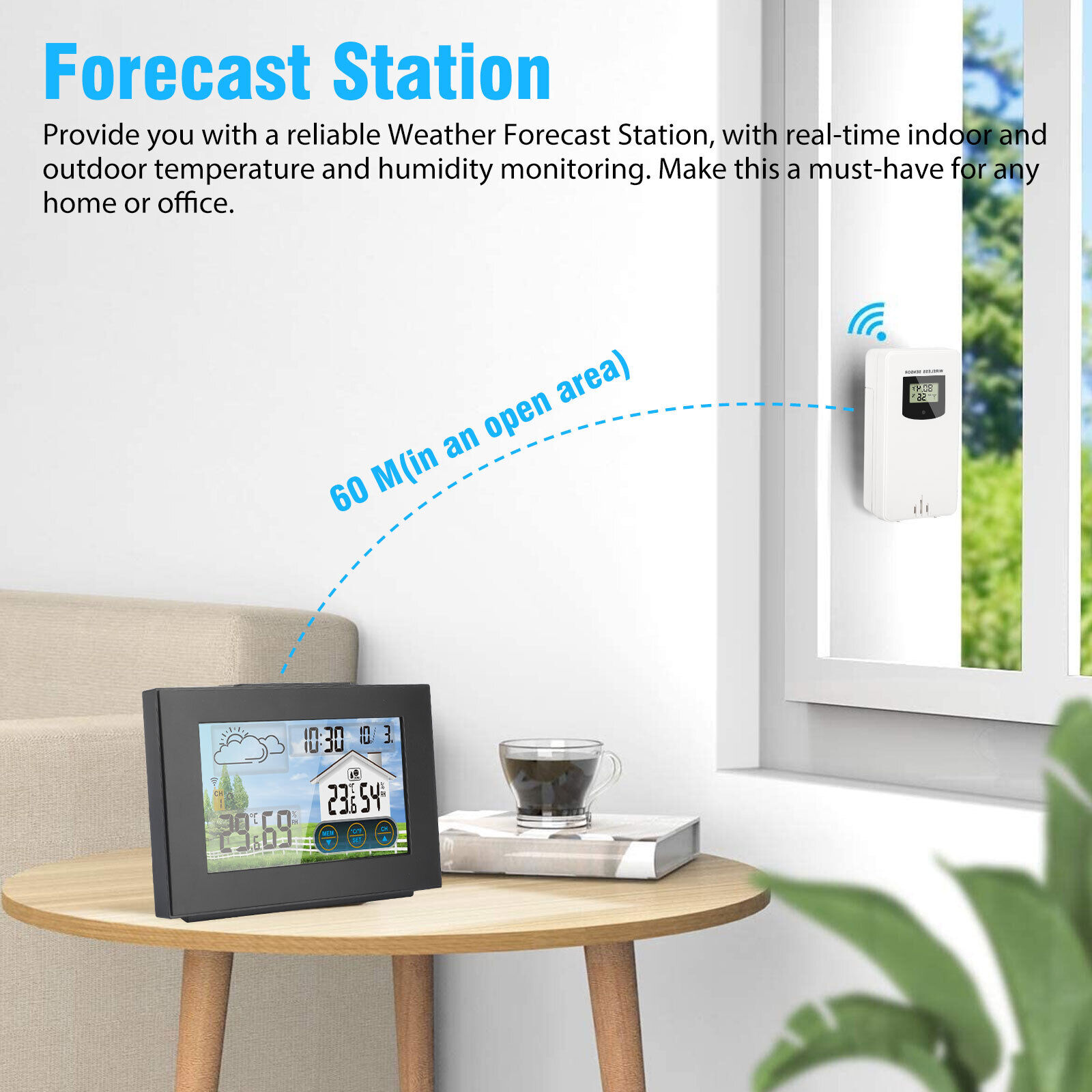 Digital LCD Indoor & Outdoor Weather Station Clock Calendar Thermometer ...