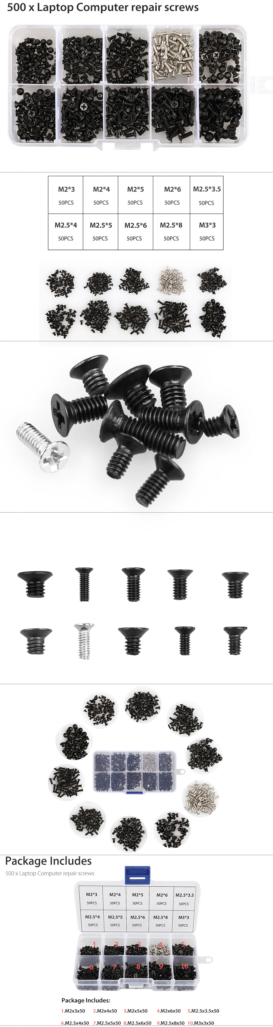 500pcs Laptop Notebook Computer Screw Kit Set Fit For IBM HP Dell ...